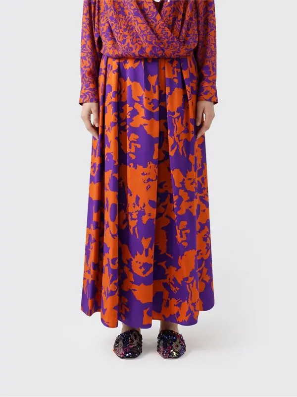 Dries Van Noten Abstract Print Viscose Maxi Skirt