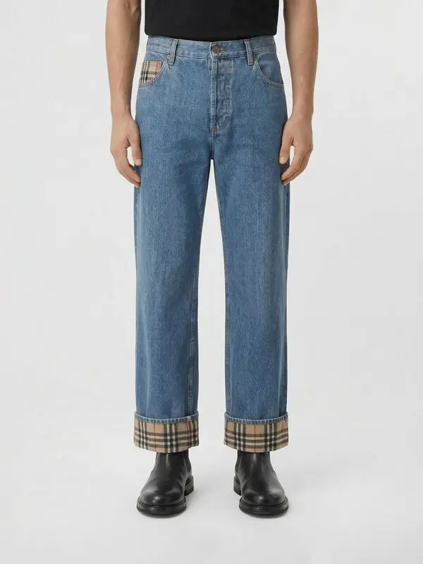 Burberry Cotton Denim Wide Leg Jeans - Blue