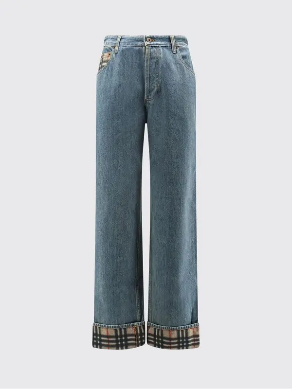 Burberry Cotton Denim Wide Leg Jeans - Blue