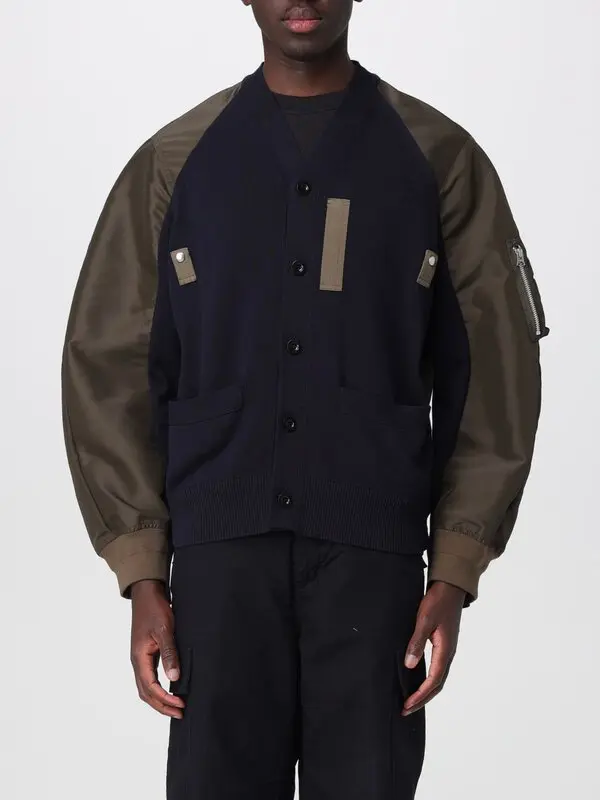 Sacai Cotton Blend V-neck Cardigan - Navy