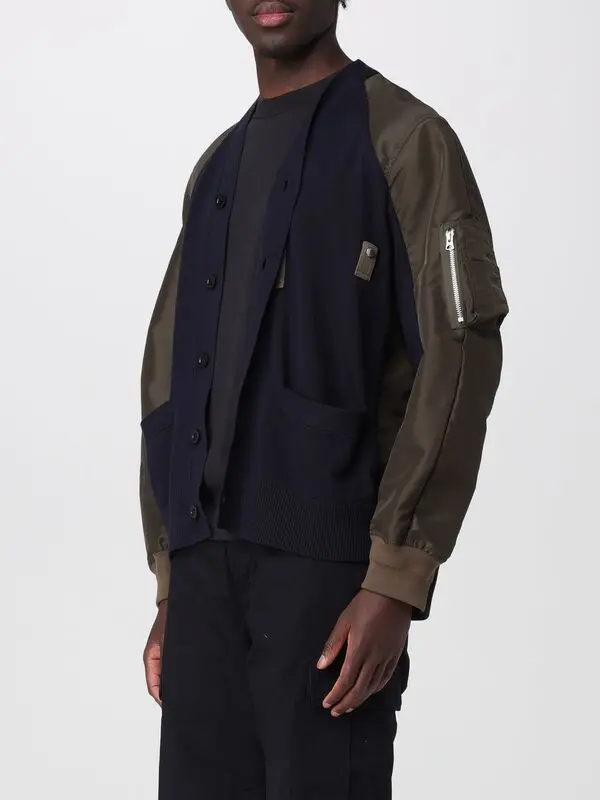 Sacai Cotton Blend V-neck Cardigan - Navy
