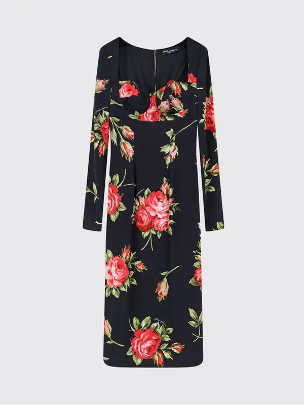 Dolce & Gabbana Floral Print Sweetheart Neck Sheath Midi Dress