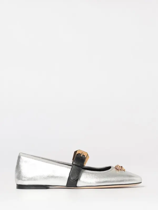 Versace Laminated Nappa Mary Jane Ballet Flats - Silver