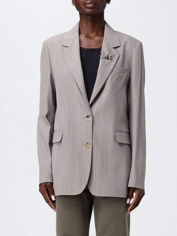 GOLDEN GOOSE Single-breasted Jacket With Pinstripe Detail - Beige