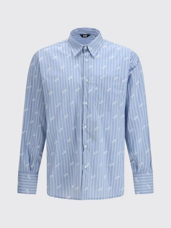 Gcds Striped Logo Cotton Casual Shirt - Gnawed Blue