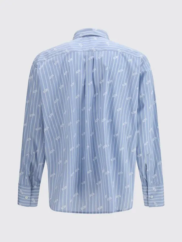 Gcds Striped Logo Cotton Casual Shirt - Gnawed Blue