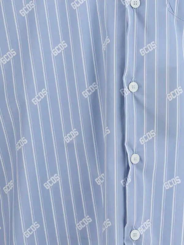 Gcds Striped Logo Cotton Casual Shirt - Gnawed Blue