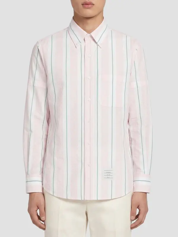 Thom Browne Striped Cotton Casual Shirt - Pink
