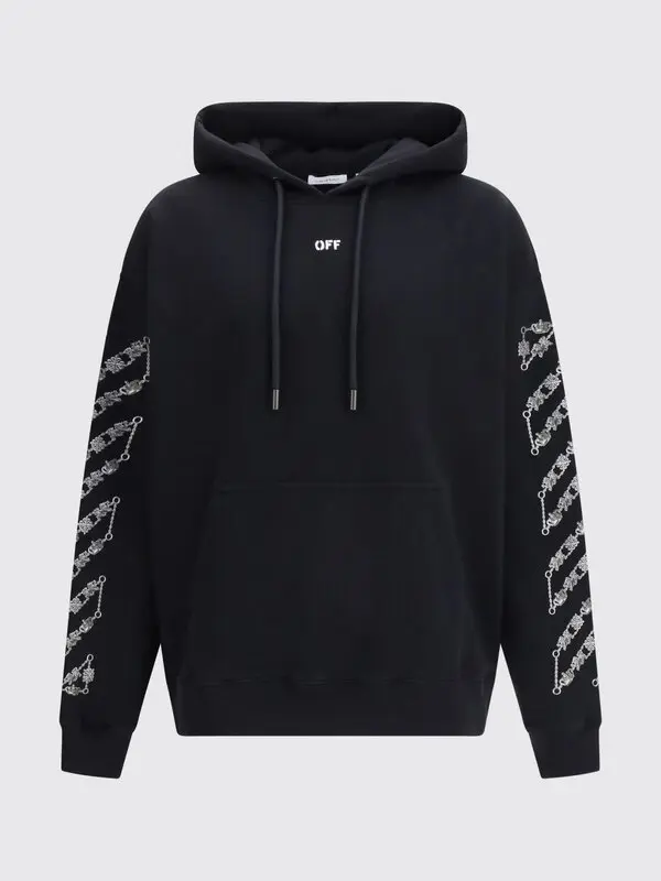 Off-White Cotton Hoodie With Logo Detail - Black