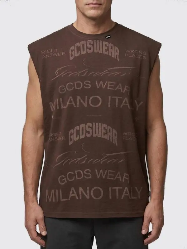 Gcds Sleeveless Top In Cotton With Logo - Coffee