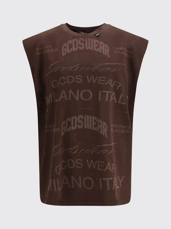 Gcds Sleeveless Top In Cotton With Logo - Coffee