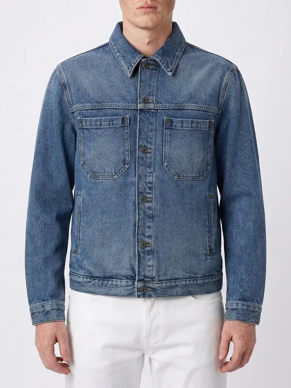 Off-White Denim Jacket With Arrow Logo - Gnawed Blue