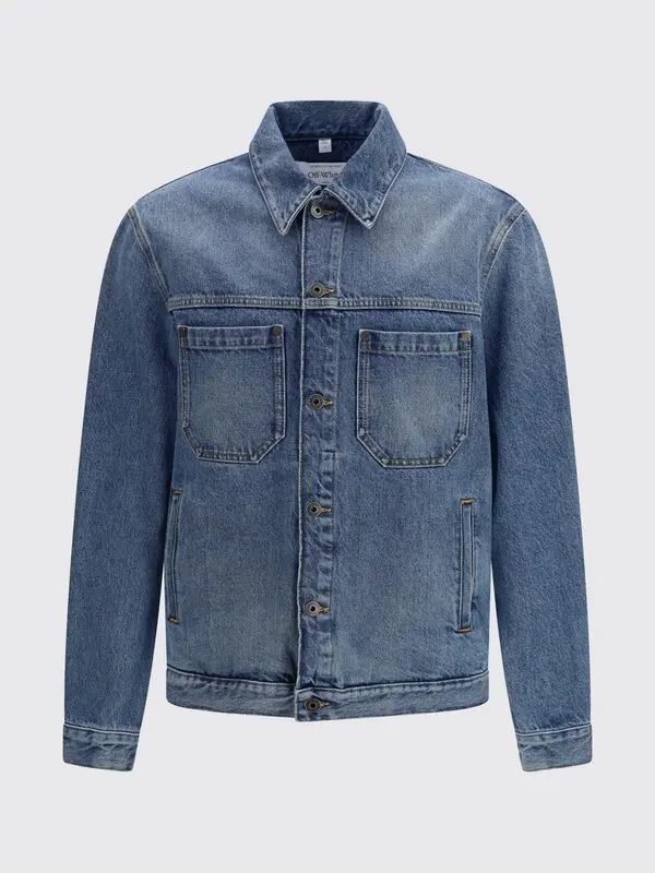 Off-White Denim Jacket With Arrow Logo - Gnawed Blue