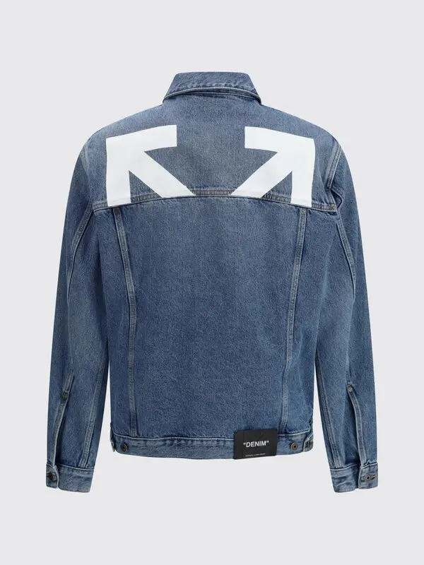 Off-White Denim Jacket With Arrow Logo - Gnawed Blue