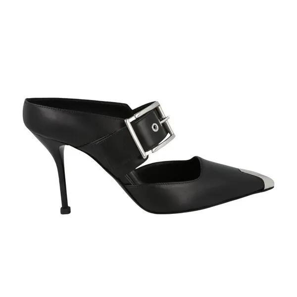 Alexander McQueen Buckle Leather Mule - Black