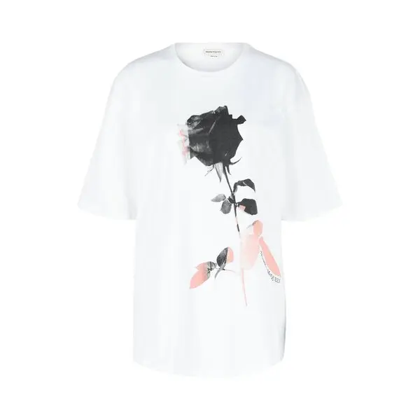 Alexander McQueen Rose Print Graphic T-shirt - White