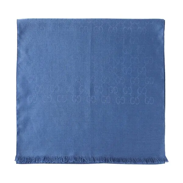 Gucci Gg Logo Wool And Silk Scarf - Blue