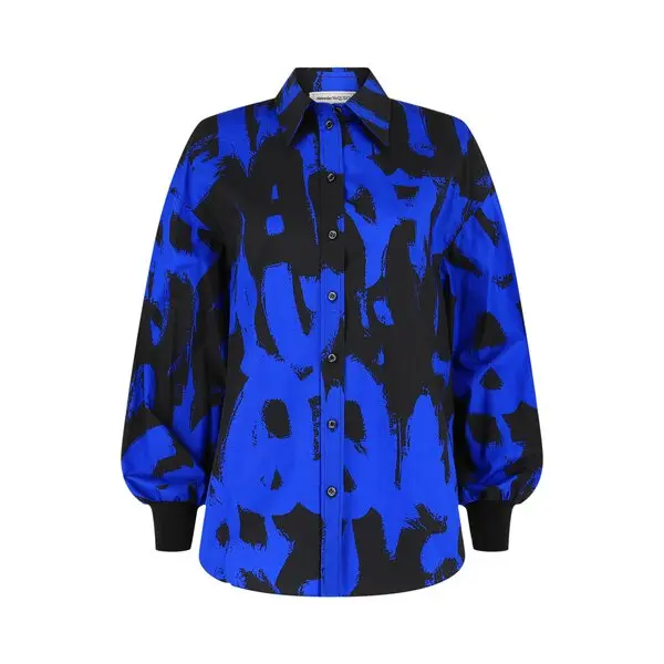 Alexander McQueen Graffiti Logo Button-up Shirt - Blue