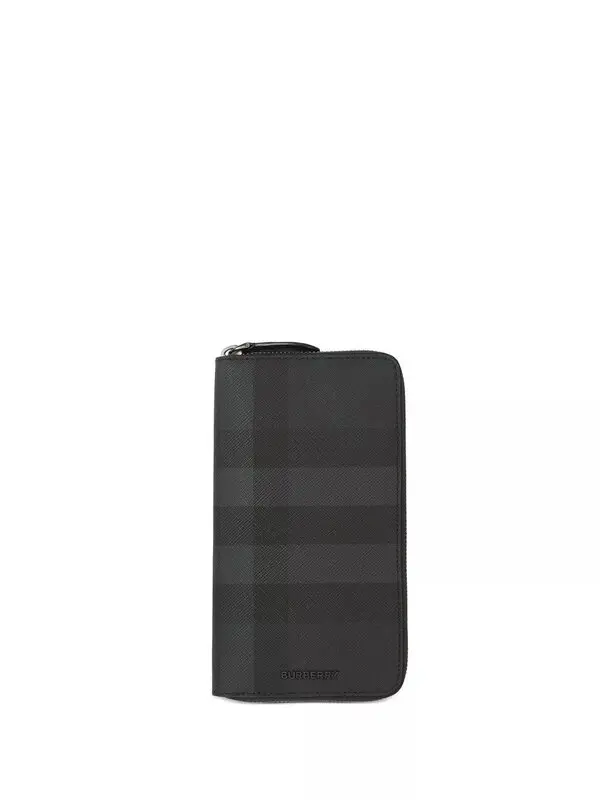 Burberry Check Leather Zip-around Wallet - Black