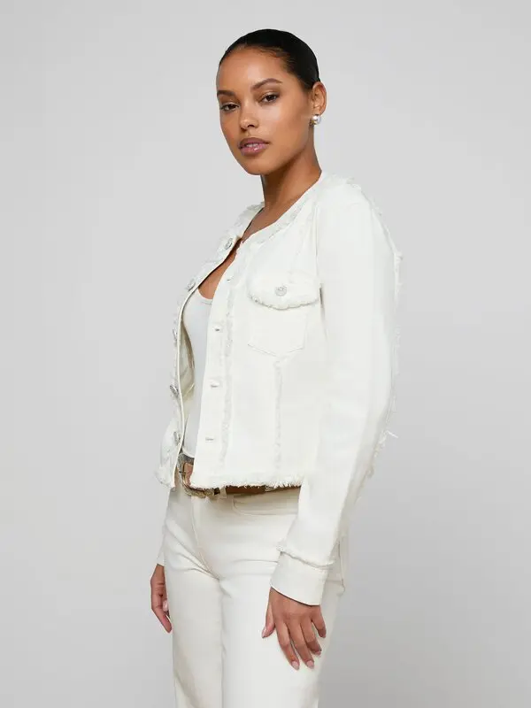 L'Agence Yarin Collarless Fray Jacket - Light Ecru
