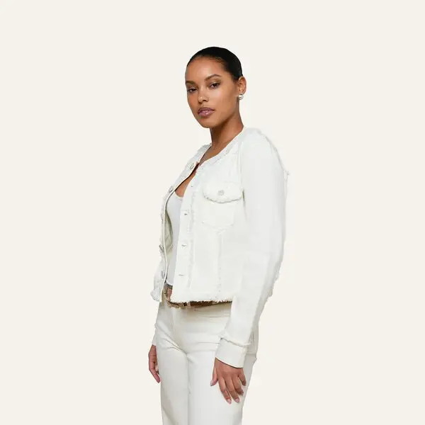 L'Agence Yarin Collarless Fray Jacket - Light Ecru