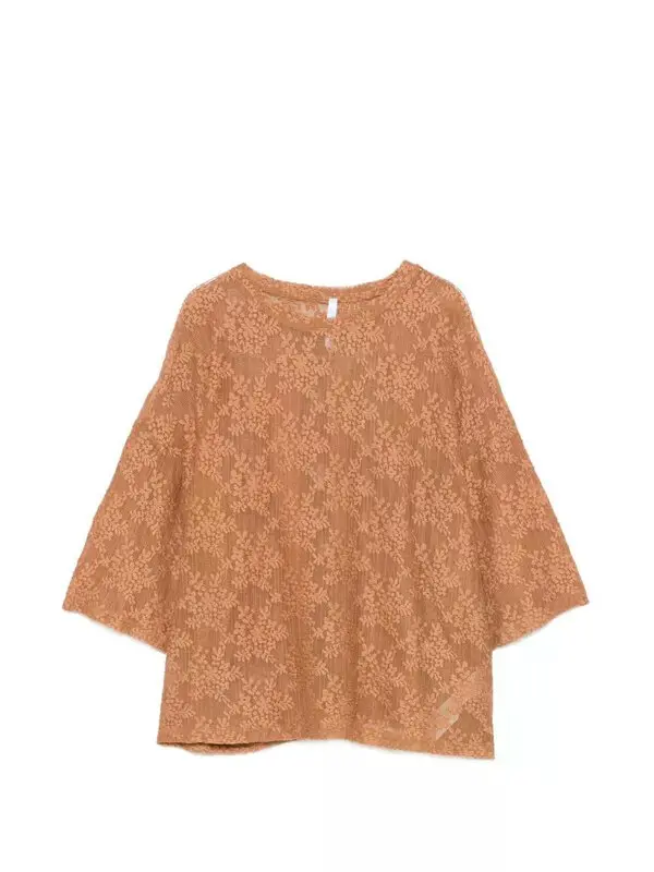 Imperial Lace Crew Neck Top - Neutrals