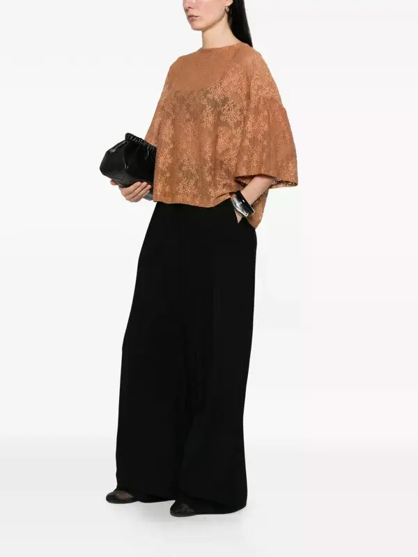 Imperial Lace Crew Neck Top - Neutrals