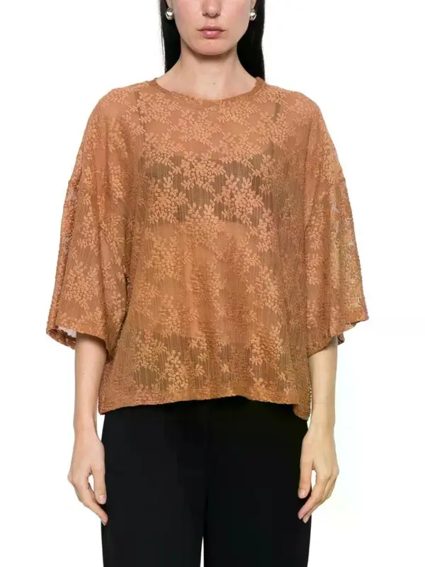 Imperial Lace Crew Neck Top - Neutrals