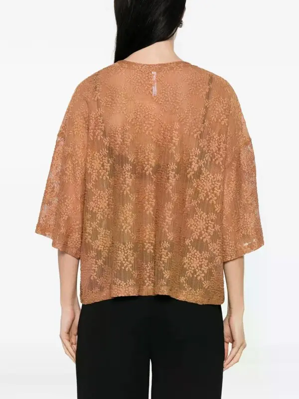 Imperial Lace Crew Neck Top - Neutrals