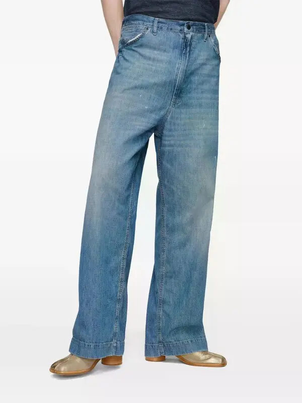MAISON MARGIELA Washed Denim Wide-leg Jeans With Paint Splatters
