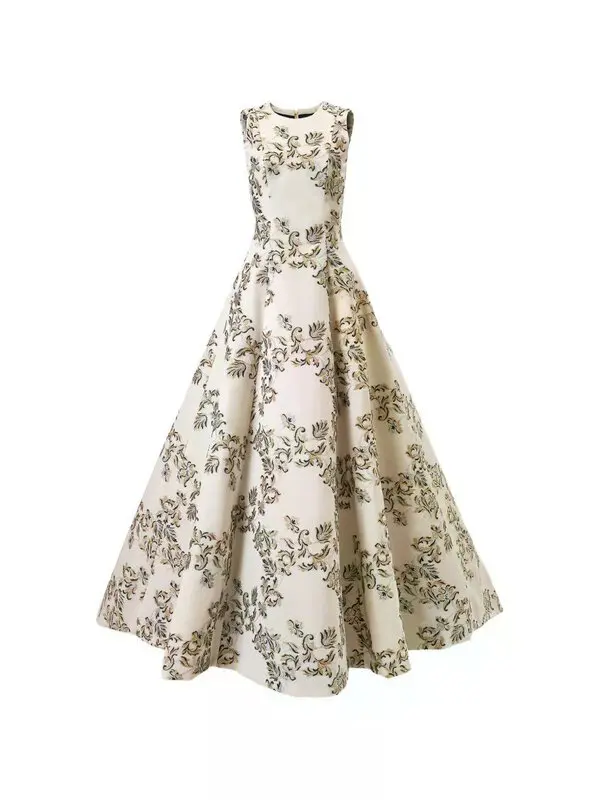 Carolina Herrera Lurex Trellis Jacquard Ball Gown - Neutrals