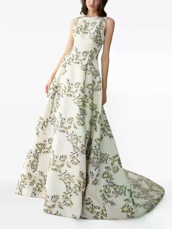 Carolina Herrera Lurex Trellis Jacquard Ball Gown - Neutrals