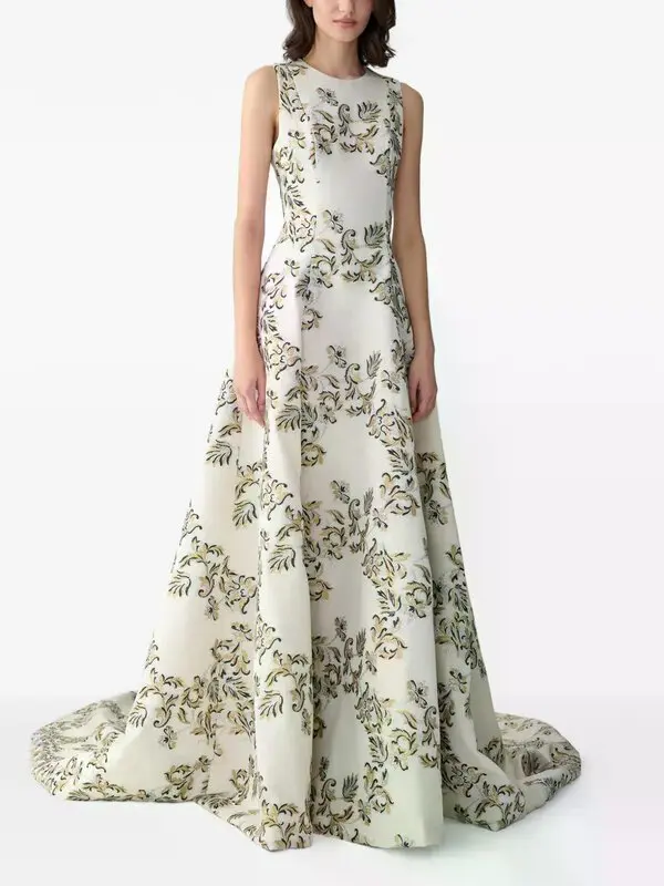Carolina Herrera Lurex Trellis Jacquard Ball Gown - Neutrals