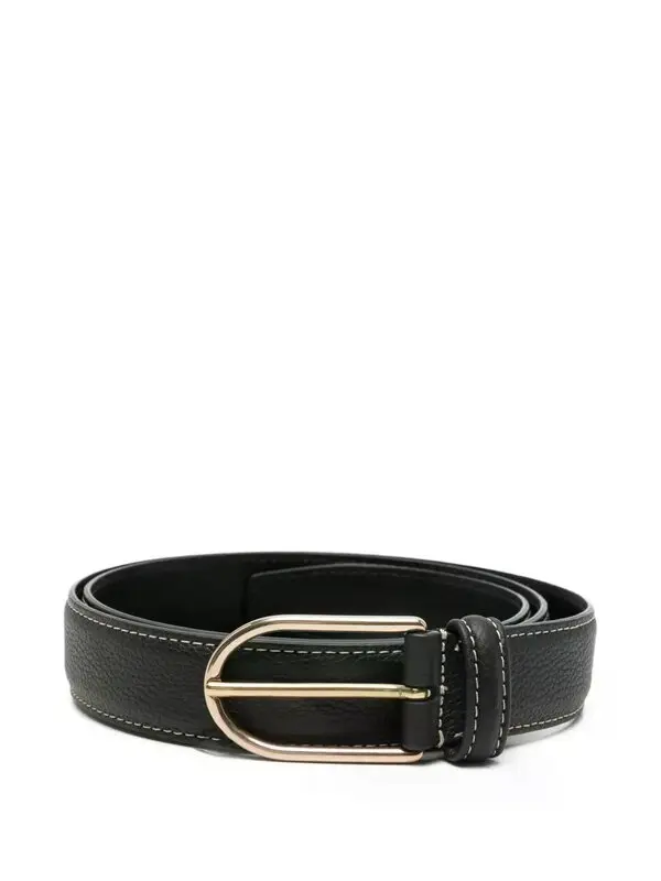DELL'OGLIO Grained-leather Buckle Belt - Black