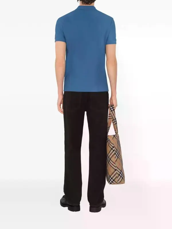 Burberry Embroidered Knight Motif Cotton Piqué Polo Shirt - Blue