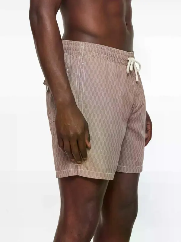 Canali Patterned Drawstring Swim Shorts - Brown