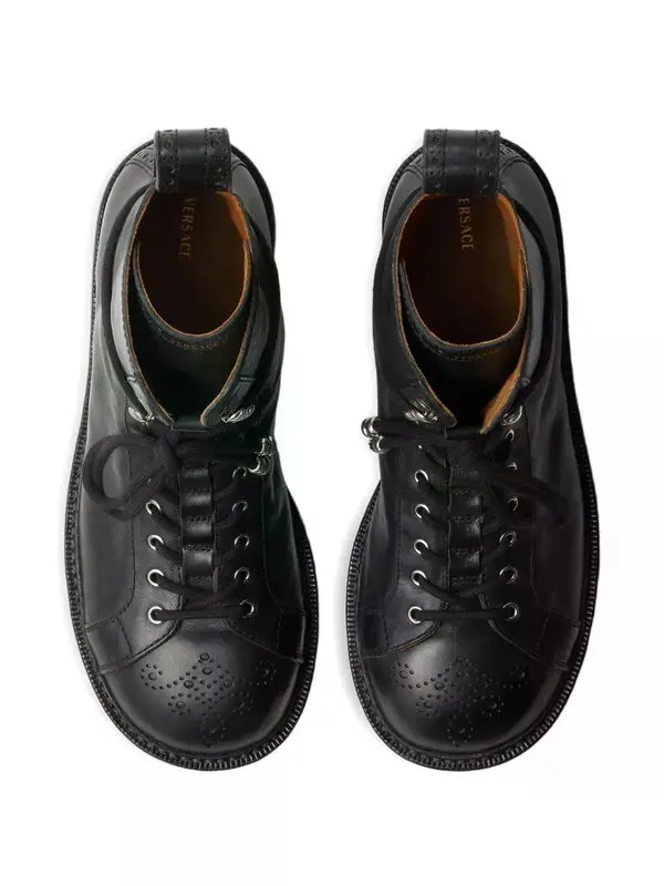 Versace Billy Leather Lace-up Boots - Black
