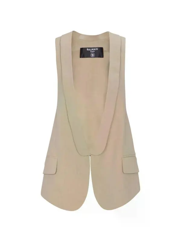 Balmain Asymmetrical Gabardine Gilet - Neutrals