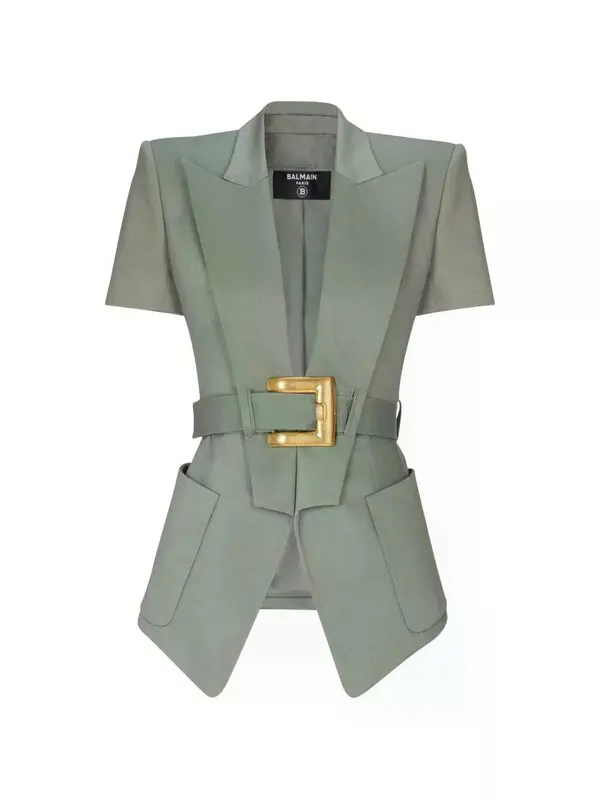 Balmain Anthem Belted Gabardine Jacket - Green