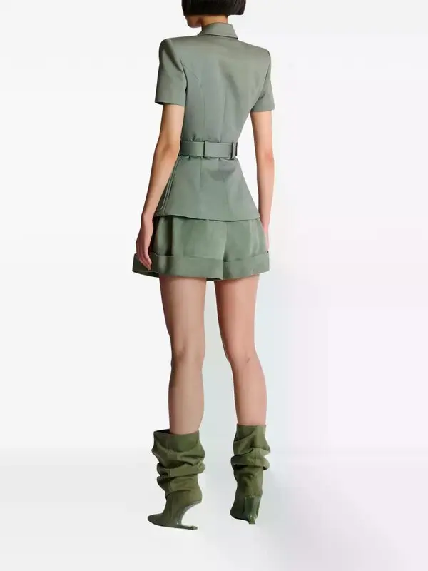 Balmain Anthem Belted Gabardine Jacket - Green