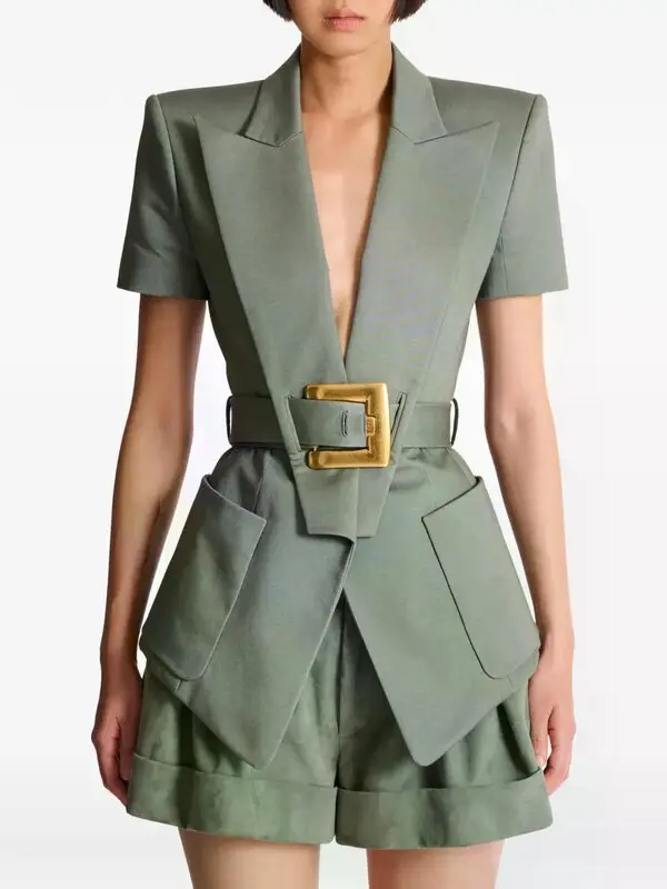 Balmain Anthem Belted Gabardine Jacket - Green