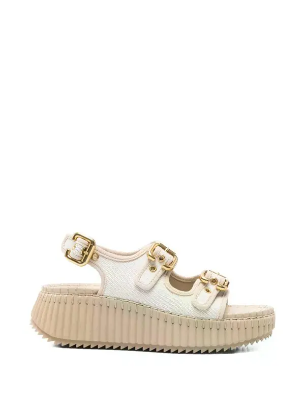 Chloé Nama Buckle Flatform Sandals - Neutrals