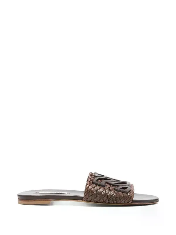 Casadei Braided Leather Flat Sandals - Brown