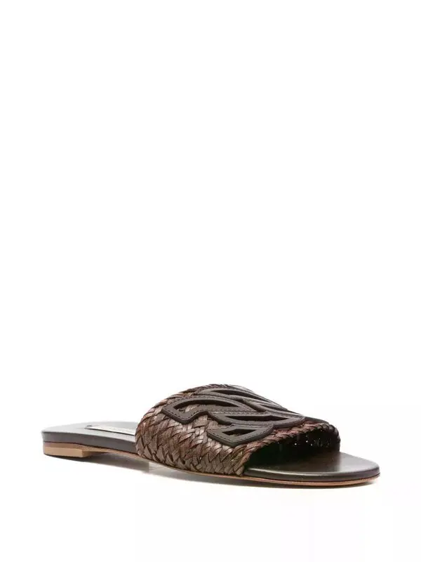 Casadei Braided Leather Flat Sandals - Brown