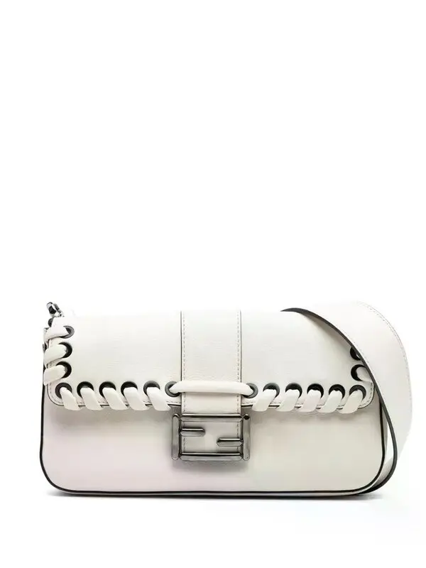 Fendi Whipstitch Leather Baguette Crossbody Bag - White
