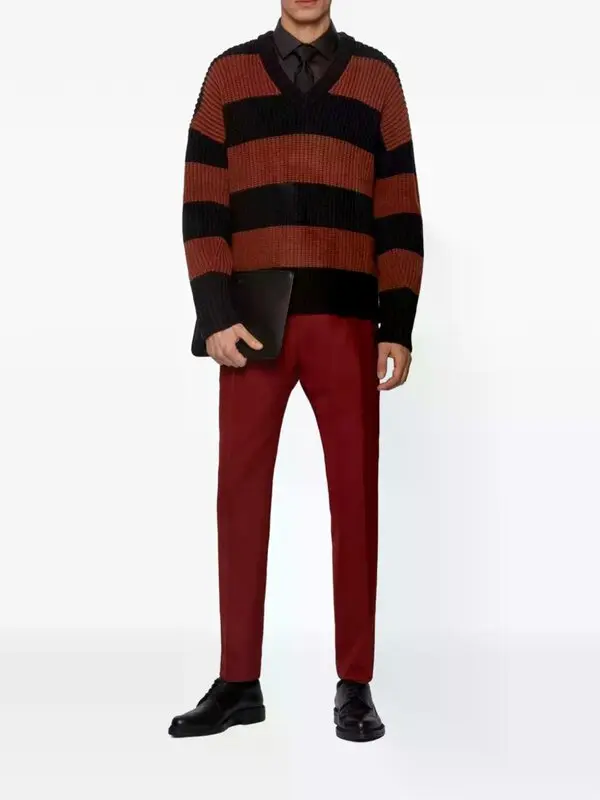 BOSS Ribbed V-neck Striped Sweater