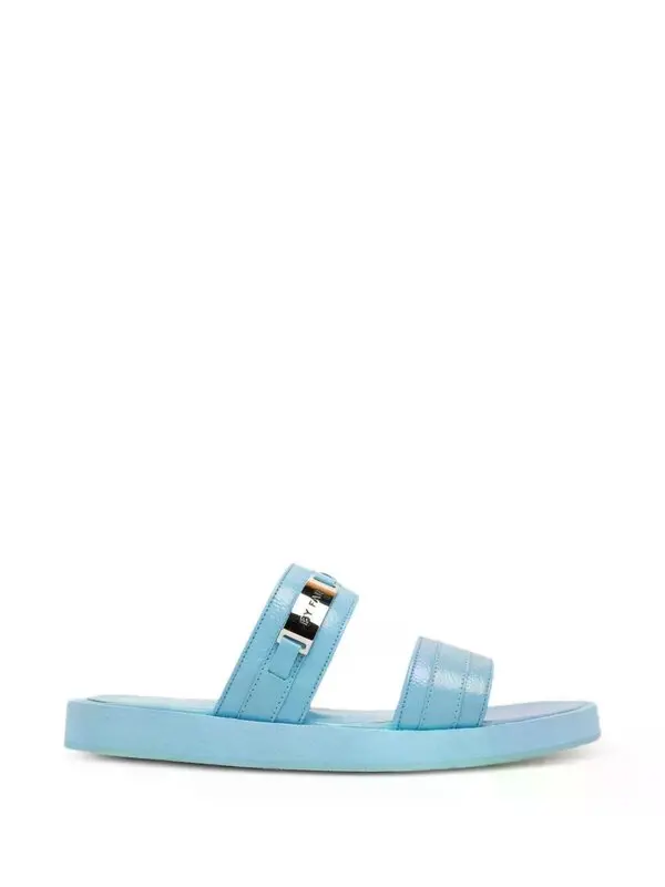 By Far Grained Leather Double Strap Sandals - Blue