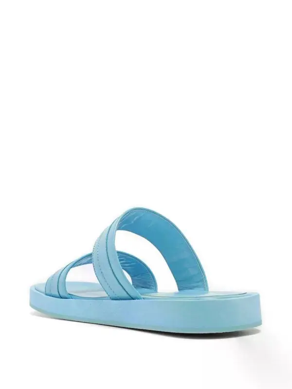 By Far Grained Leather Double Strap Sandals - Blue