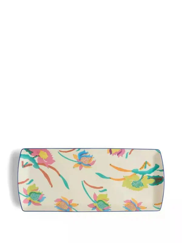 LISA CORTI Japanese Floral-print Porcelain Platter - Neutrals