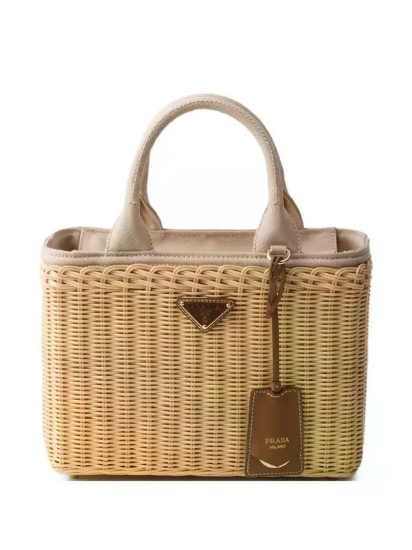 Prada Medium Wicker And Canvas Tote Bag